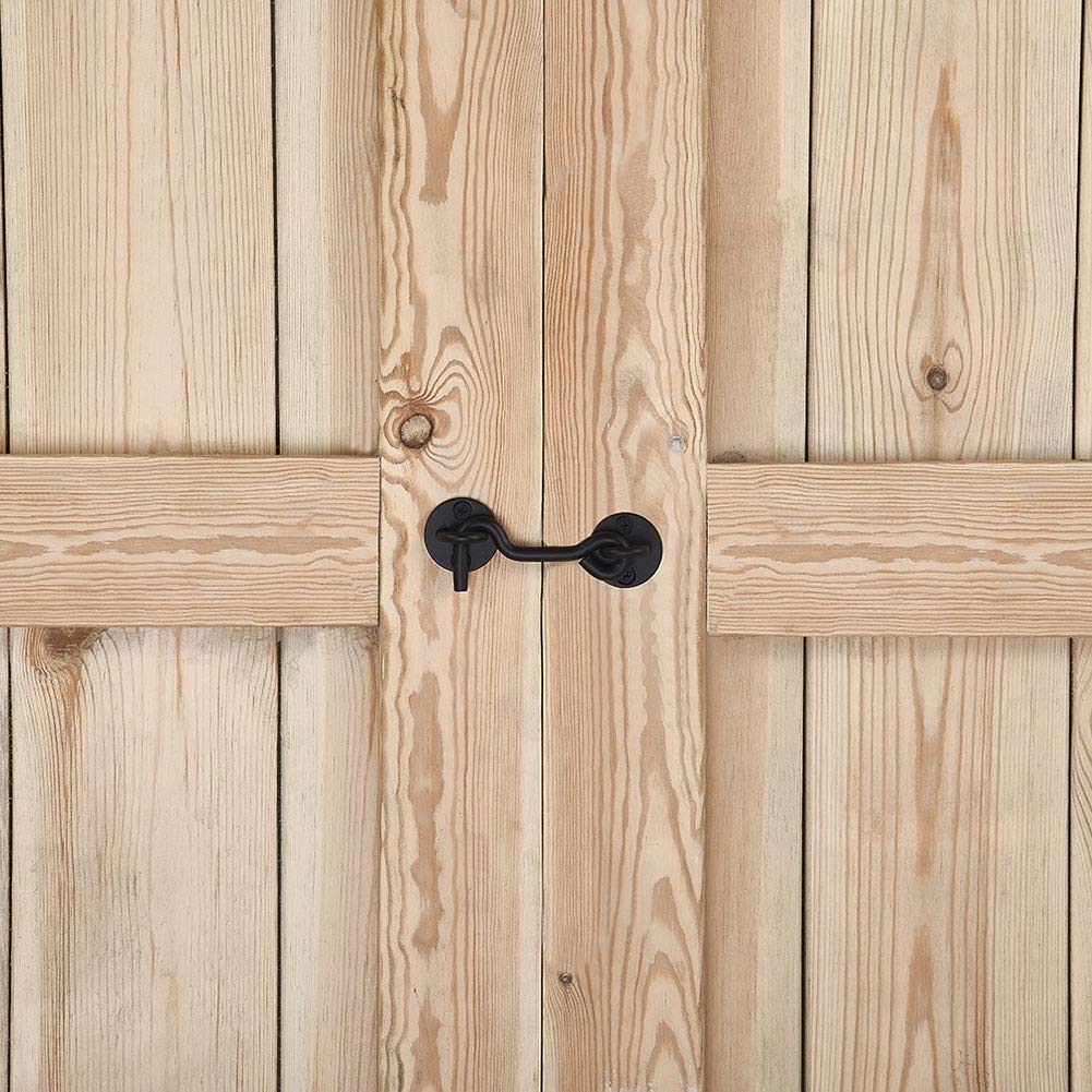 Raswik 4” Privacy Hook and Eye Latch Easy Lock for Barn Door, Black