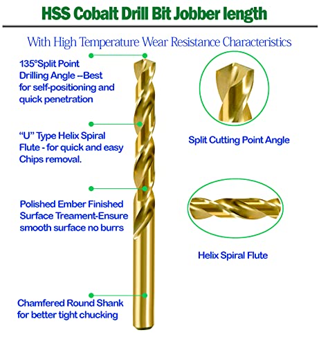 HSS Cobalt Drill Bit Set 9/32 Inch 10Pcs M35 Jobber Length Twist Steel Metal Drill Bits