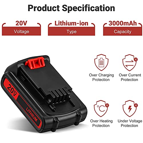 OHYES BAT 2 Pack 3000mAh Replacement for Battery Compatible with 20v Cordless Power Tools (Red)