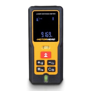 motorhead 196ft/60m laser measure, laser distance measure w/ 2 bubble levels, m/in/ft, 20 data set storage, mute, 2 measurement points, backlit lcd, pythagorean, area & volume functions