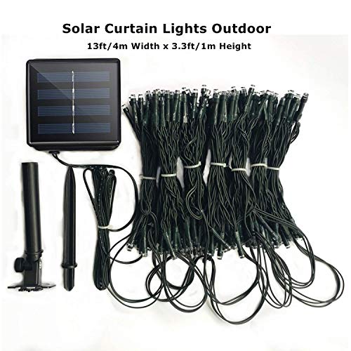 Solar Curtain Lights Outdoor,13ft(L) x 3.3ft(H),8 Mode,200 LED,Solar String Lights for Pool Glass Fence Handrail Railing Eaves Wall Pavilion Wedding Arch Decoration-Waterproof,Dark Green -Warm White