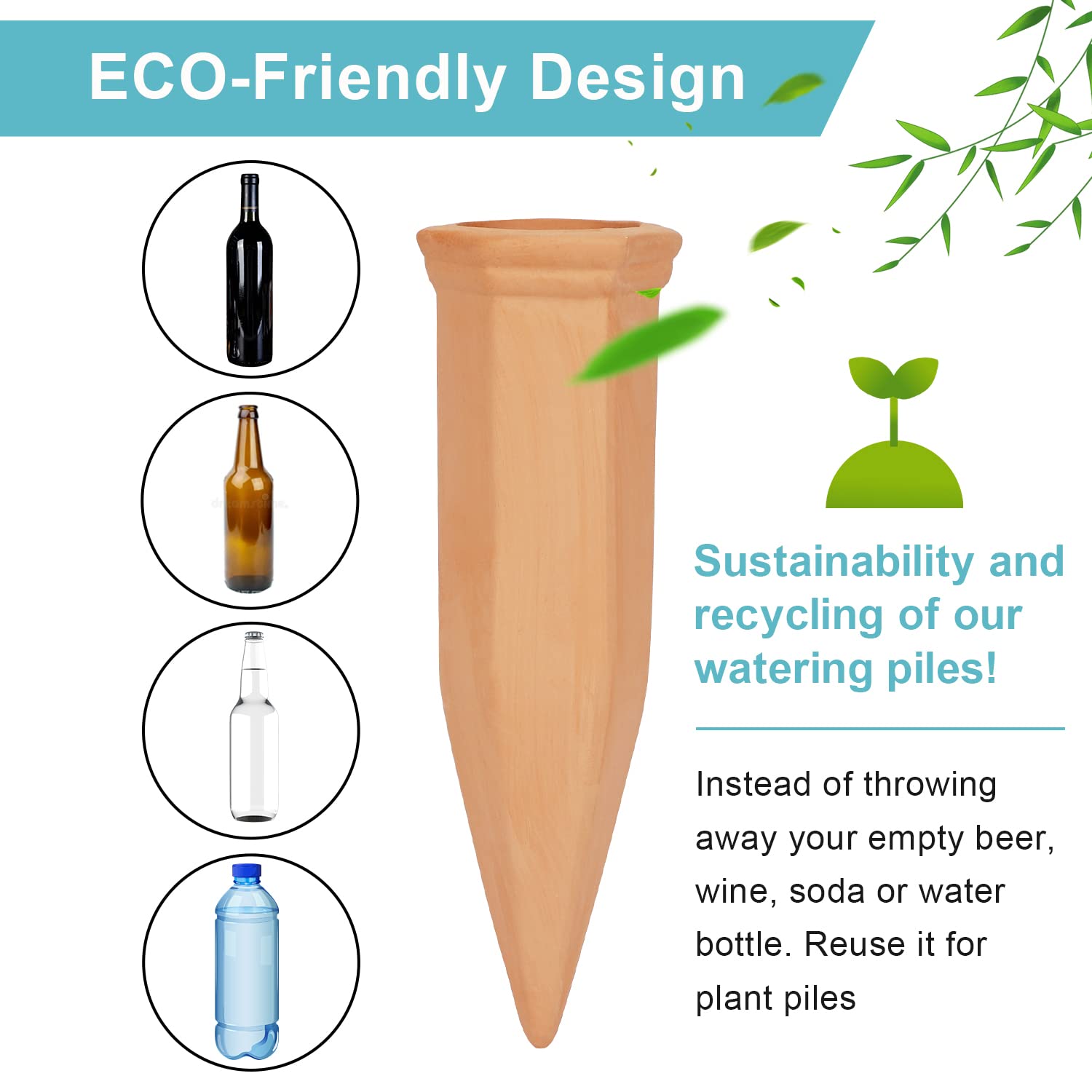 FAMILy Plant Watering Stakes 10Pcs Automatic Plant Waterers for Vacations Plant Watering Devices Terracotta Self Waterinq Spikes for Wine Bottles Great for Indoor & Outdoor Plants