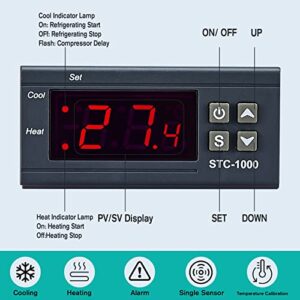 COVVY STC-1000 Digital Temperature Controller Centigrade Thermostat AC 110-220V Heating Cooling Controller /w 3ft NTC Sensor Probe