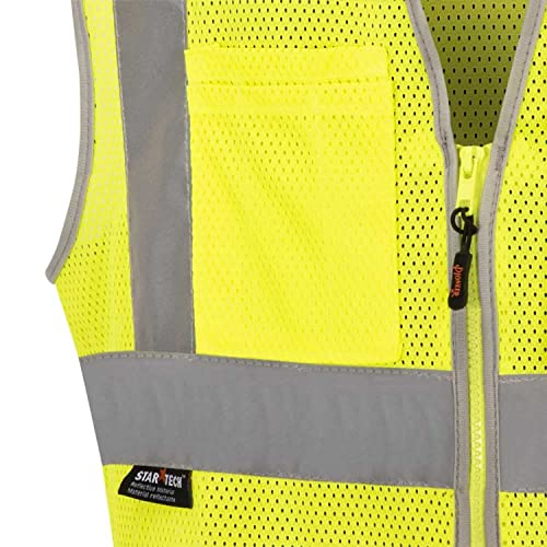 Pioneer Safety Vest for Men – Hi Vis Reflective Mesh Neon with 8 Pockets, Zipper Closure for Construction, Traffic, Security Work – Orange, Yellow/Green, V1025260U