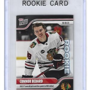 MINT CONNOR BEDARD TOPPS NOW ROOKIE STICKER CARD IN A ROOKIE TOP LOADER HIS FIRST CARD IN A BLACKHAWKS UNIFORM FUTURE SUPERSTAR