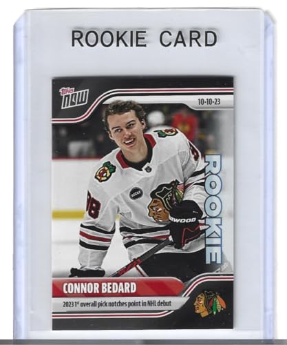 MINT CONNOR BEDARD TOPPS NOW ROOKIE STICKER CARD IN A ROOKIE TOP LOADER HIS FIRST CARD IN A BLACKHAWKS UNIFORM FUTURE SUPERSTAR