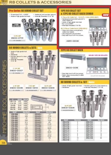 HHIP 4951-0008 11 Piece R8 Collet Set and 12 Piece Collet Rack