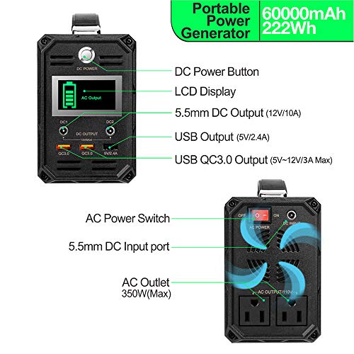 300W Solar Generator, FlashFish 60000mAh Portable Power Station Camping Potable Generator, CPAP Battery Recharged by Solar Panel/Wall Outlet/Car, 110V AC Out/DC 12V /QC USB Ports for CPAP Camp Travel