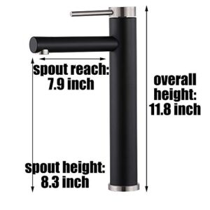 Modern Single Handle Matte Black Vessel Sink Faucet,One Hole Tall Bathroom Faucet Vanity Mixer Bowl Tap with Overflow Pop up Drain