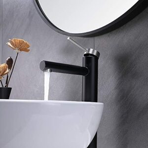 Modern Single Handle Matte Black Vessel Sink Faucet,One Hole Tall Bathroom Faucet Vanity Mixer Bowl Tap with Overflow Pop up Drain