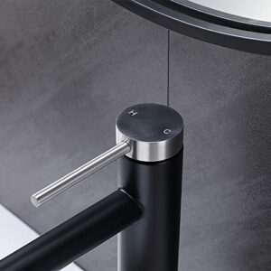 Modern Single Handle Matte Black Vessel Sink Faucet,One Hole Tall Bathroom Faucet Vanity Mixer Bowl Tap with Overflow Pop up Drain