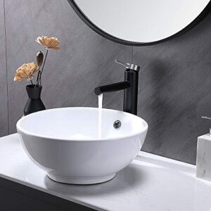 Modern Single Handle Matte Black Vessel Sink Faucet,One Hole Tall Bathroom Faucet Vanity Mixer Bowl Tap with Overflow Pop up Drain