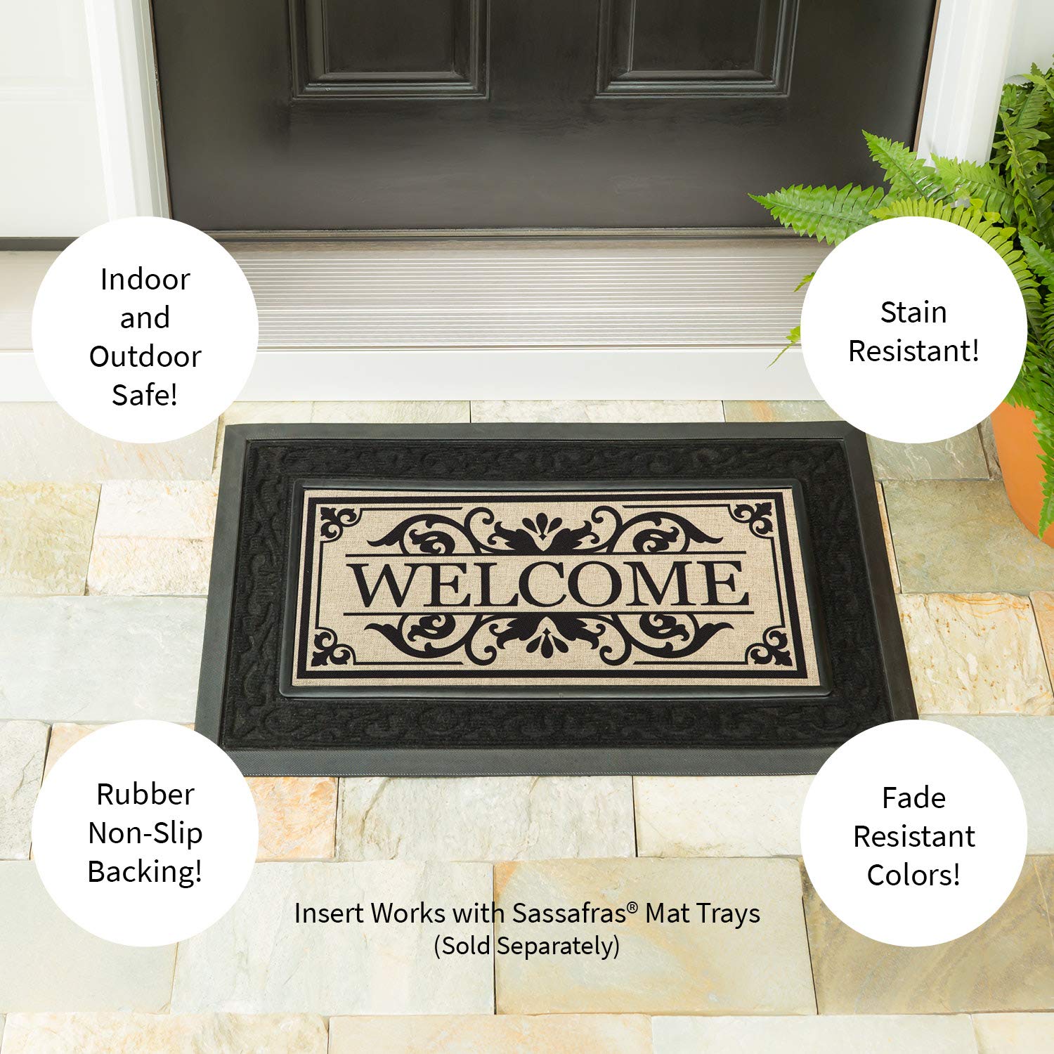 Evergreen Sassafras Welcome Interchangeable Entrance Doormat | Indoor and Outdoor | 22-inches x 10-inches | Non-Slip Backing | All-Season | Low Profile | Home Décor