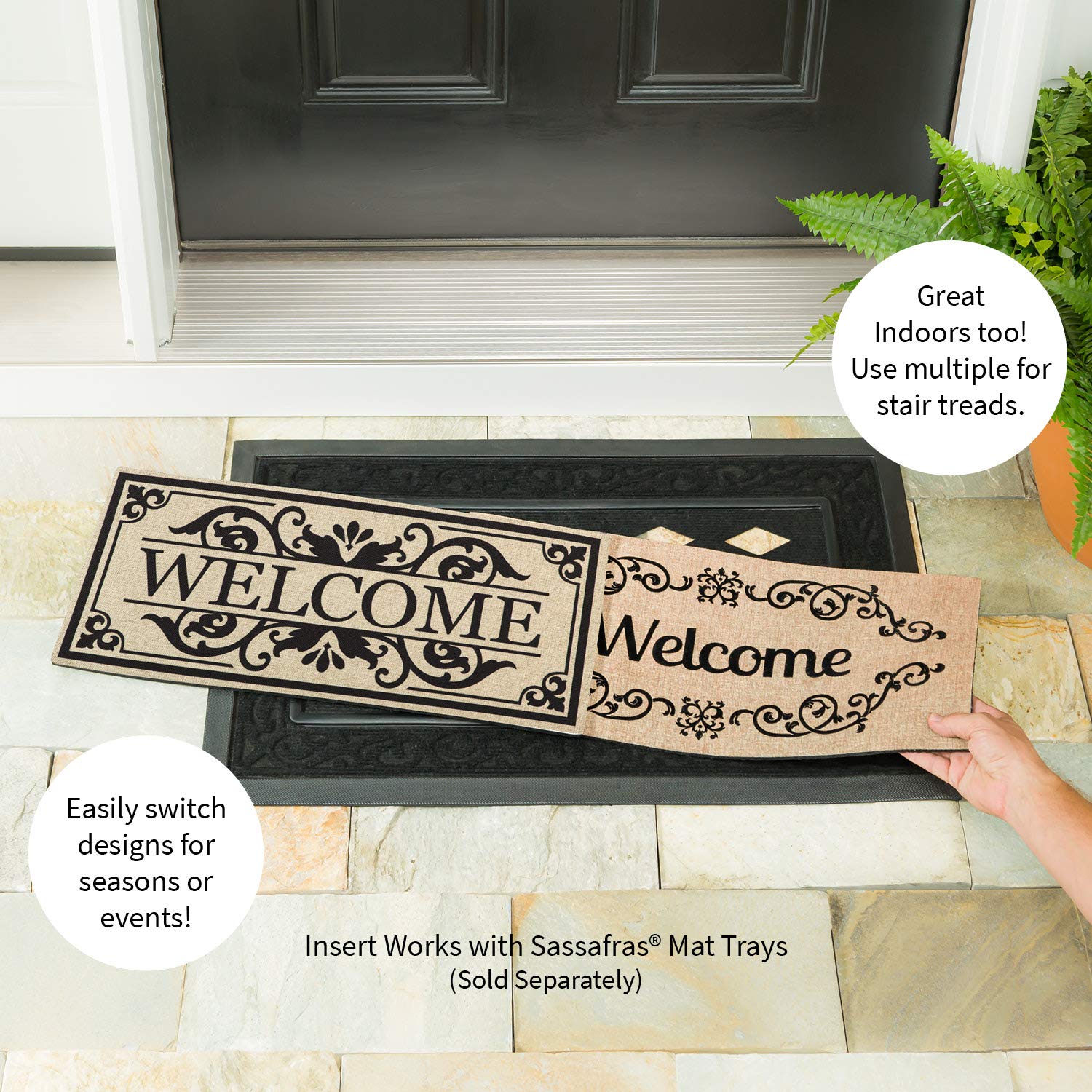 Evergreen Sassafras Welcome Interchangeable Entrance Doormat | Indoor and Outdoor | 22-inches x 10-inches | Non-Slip Backing | All-Season | Low Profile | Home Décor