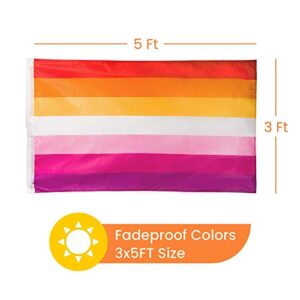 Sapphere Sunset Lesbian Pride Flag - Large 3x5FT, Double Sided Print, Waterproof, Sleeve and Metal Grommets, Vibrant Orange and Magenta Colors