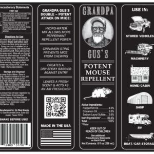 Grandpa Gus's Potent Mouse Repellent Spray, Peppermint & Cinnamon Oil Formula, Repels Mice & Rats from Nesting, Chewing in Homes/RV, Boat/Car, Storage & Wiring, 8 oz (2 Bottles)