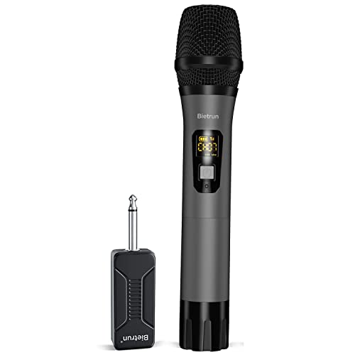 Bietrun Wireless Microphone Only for Mic Input, UHF Metal Dynamic Handheld Multipurpose Mic with Rechargeable Receiver (Work 4hs), 160ft Range, for Karaoke Machine, Amplifier Speaker, Mixer, Church