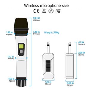 Bietrun Wireless Microphone Only for Mic Input, UHF Metal Dynamic Handheld Multipurpose Mic with Rechargeable Receiver (Work 4hs), 160ft Range, for Karaoke Machine, Amplifier Speaker, Mixer, Church