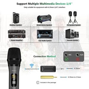 Bietrun Wireless Microphone Only for Mic Input, UHF Metal Dynamic Handheld Multipurpose Mic with Rechargeable Receiver (Work 4hs), 160ft Range, for Karaoke Machine, Amplifier Speaker, Mixer, Church