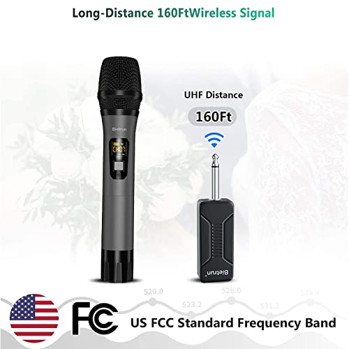 Bietrun Wireless Microphone Only for Mic Input, UHF Metal Dynamic Handheld Multipurpose Mic with Rechargeable Receiver (Work 4hs), 160ft Range, for Karaoke Machine, Amplifier Speaker, Mixer, Church