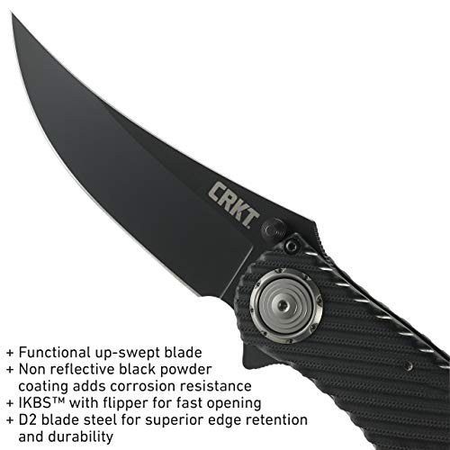 CRKT Clever Girl Folding Pocket Knife: Heavy Duty Everyday Carry, Black Blade, Flipper Open, Deadbolt Button Lock, IKBS Ball Bearing Pivot, G10 Handle 2640