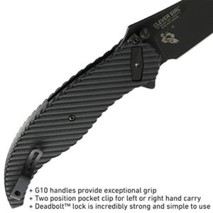 CRKT Clever Girl Folding Pocket Knife: Heavy Duty Everyday Carry, Black Blade, Flipper Open, Deadbolt Button Lock, IKBS Ball Bearing Pivot, G10 Handle 2640