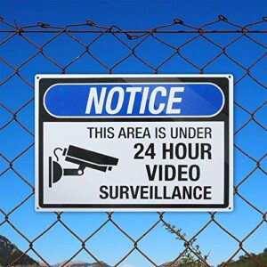 4-Pack Aluminum Security Notice Signs, 14x10 inches, UV Printed - This Area is Under 24 Hour Video Surveillance Signs - Durable Warning for Home, Office & Business Safety