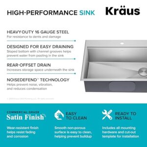 KRAUS KWT310-30 Kore Workstation 30-inch Drop-In 16 Gauge Single Bowl Stainless Steel Kitchen Sink with Integrated Ledge and Accessories (Pack of 5)