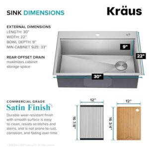 KRAUS KWT310-30 Kore Workstation 30-inch Drop-In 16 Gauge Single Bowl Stainless Steel Kitchen Sink with Integrated Ledge and Accessories (Pack of 5)