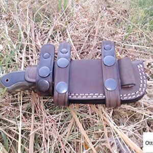 Ottoza Handmade Small Knife Sheath - Leather Knife Sheath LEFT HAND Bushcraft Knife Sheath - Hunting Knife Sheath - Survival Knife Sheath - Horizontal Carry Dark Brown TOP GRAIN LEATHER No:129