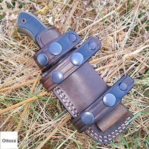 Ottoza Handmade Small Knife Sheath - Leather Knife Sheath LEFT HAND Bushcraft Knife Sheath - Hunting Knife Sheath - Survival Knife Sheath - Horizontal Carry Dark Brown TOP GRAIN LEATHER No:129