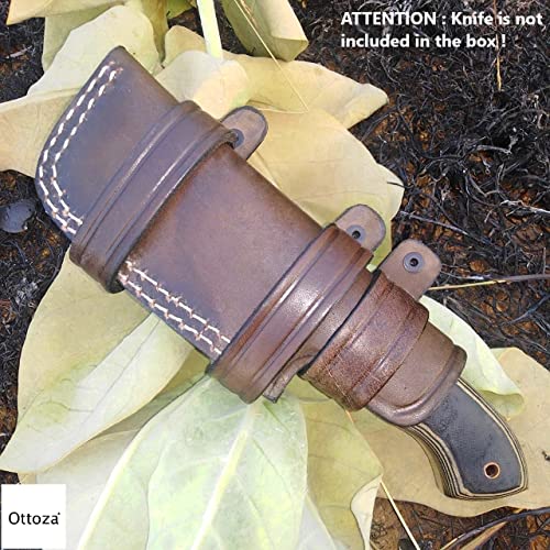 Ottoza Handmade Small Knife Sheath - Leather Knife Sheath LEFT HAND Bushcraft Knife Sheath - Hunting Knife Sheath - Survival Knife Sheath - Horizontal Carry Dark Brown TOP GRAIN LEATHER No:129