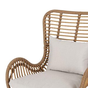 Great Deal Furniture Crystal Outdoor Wicker Club Chairs with Cushions (Set of 2), Light Brown and Beige