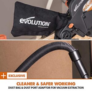 Evolution Power Tools R255SMS+ PLUS 10-Inch Sliding Miter Saw Plus Multi-Material Multi-Purpose Cutting Cuts Metal, Plastic, Wood & More 0˚ - 45˚ Bevel & 50˚ - 50˚ Miter Angles TCT Blade Included