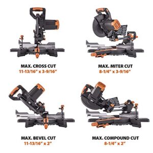 Evolution Power Tools R255SMS+ PLUS 10-Inch Sliding Miter Saw Plus Multi-Material Multi-Purpose Cutting Cuts Metal, Plastic, Wood & More 0˚ - 45˚ Bevel & 50˚ - 50˚ Miter Angles TCT Blade Included