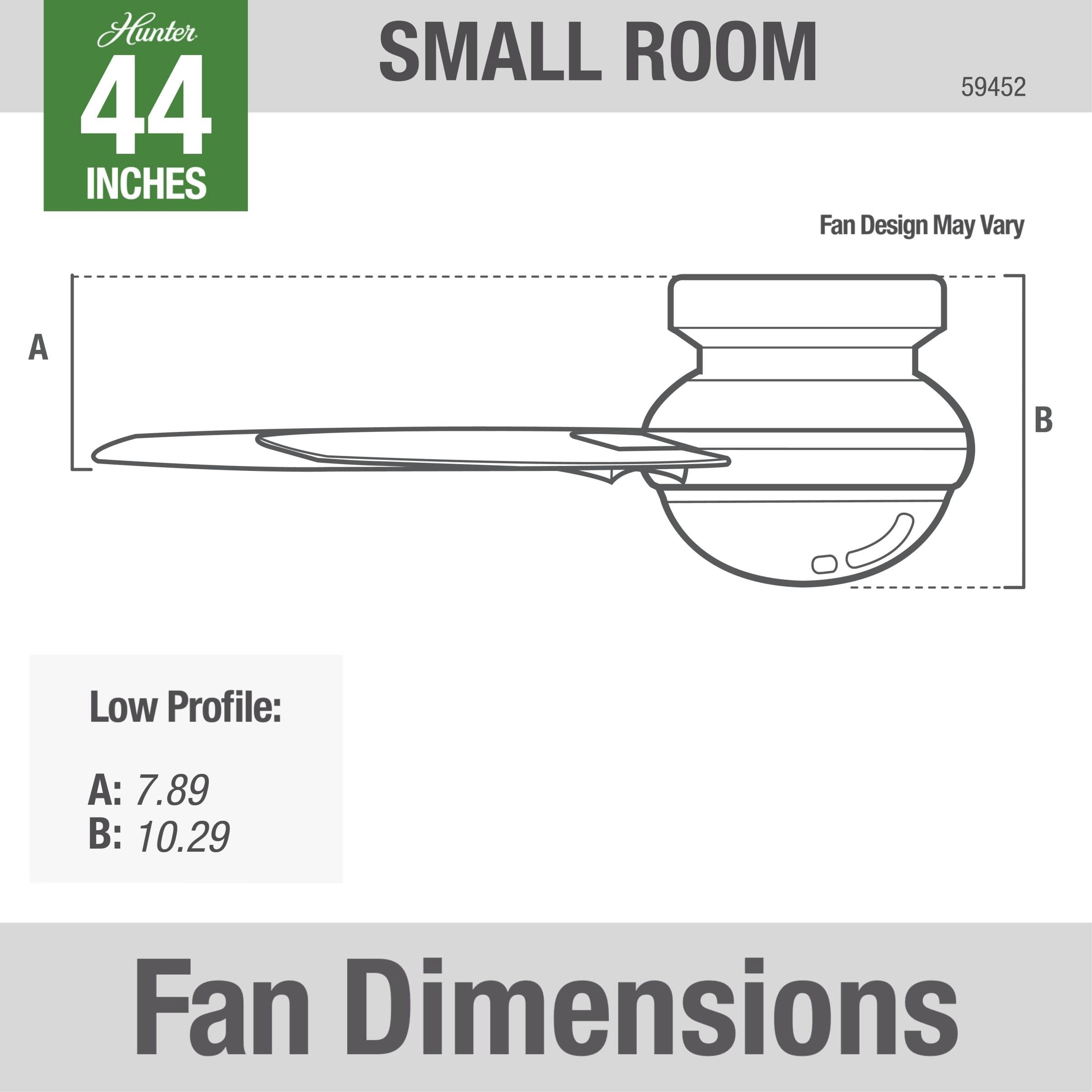 Hunter Fan Company 44" LED Kit 59452 Low Profile 44 Inch Ultra Quiet Minimus Ceiling Fan and Energy Efficient Light with Remote Control, Fresh White Finish