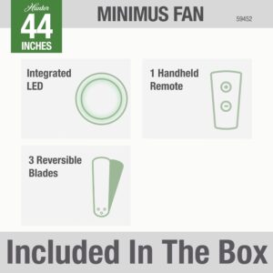 Hunter Fan Company 44" LED Kit 59452 Low Profile 44 Inch Ultra Quiet Minimus Ceiling Fan and Energy Efficient Light with Remote Control, Fresh White Finish