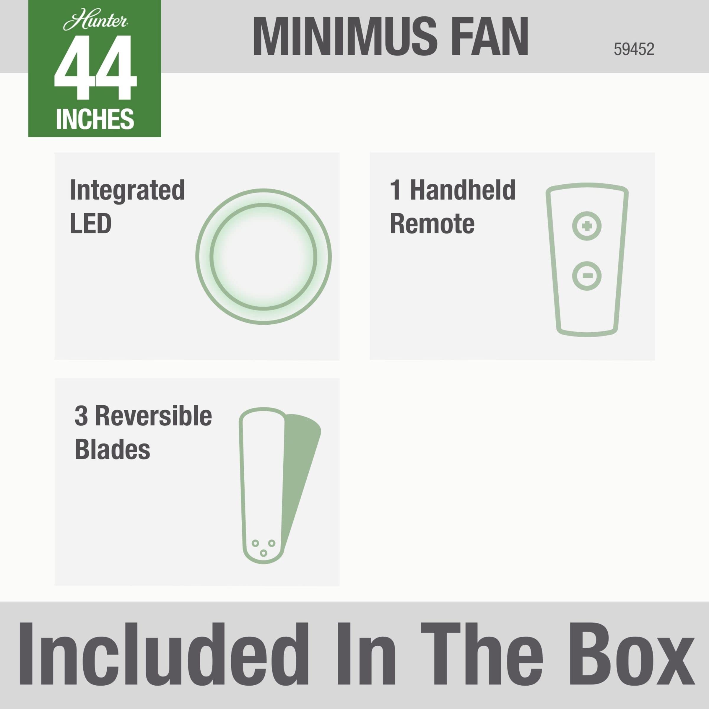 Hunter Fan Company 44" LED Kit 59452 Low Profile 44 Inch Ultra Quiet Minimus Ceiling Fan and Energy Efficient Light with Remote Control, Fresh White Finish