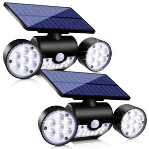 ollivage outdoor solar lights, 30 led solar security lights with motion sensor dual head spotlights ip65 waterproof 360° adjustable led solar motion lights for front door garage patio deck, 2 pack