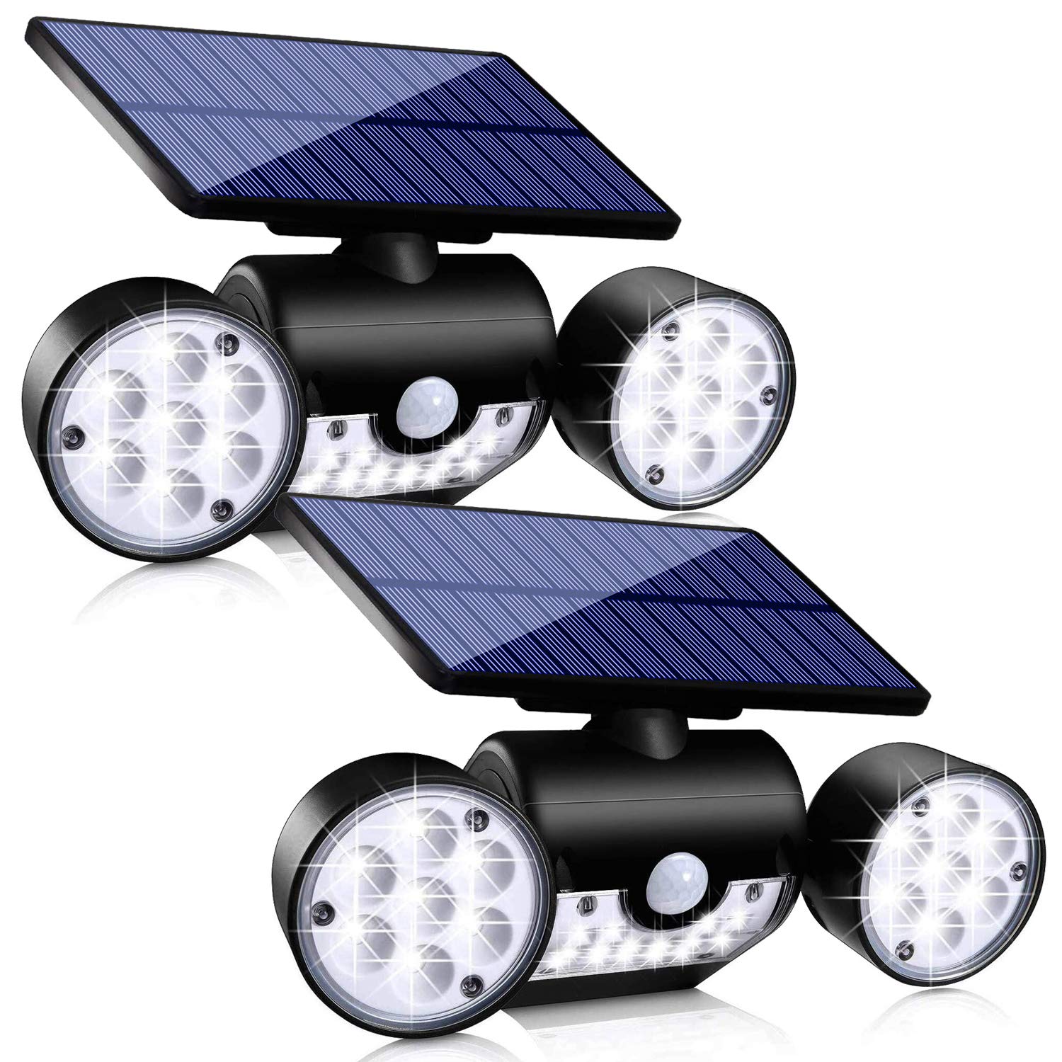 Ollivage Outdoor Solar Lights, 30 LED Solar Security Lights with Motion Sensor Dual Head Spotlights IP65 Waterproof 360° Adjustable LED Solar Motion Lights for Front Door Garage Patio Deck, 2 Pack