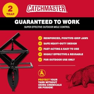 Catchmaster Savage Professional Strength Mole Trap 2-Pack, Plunger Style Mole Killer, Heavy Duty Mole Remover, Solid Metal Outdoor Rodent Trap for Garden, Easy Step to Set Pest Trapper for Home & Yard