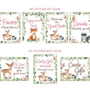 Set of 7 Woodland Baby shower signs, 5x7 and 8x10, woodland food, drinks, favors, welcome and guest book signs