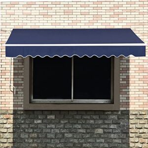 MCombo 12x10 Feet Manual Retractable Patio Door Window Awning Sunshade Shelter Outdoor Canopy (Dark Blue)