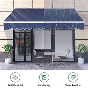 MCombo 12x10 Feet Manual Retractable Patio Door Window Awning Sunshade Shelter Outdoor Canopy (Dark Blue)