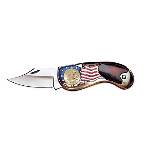 American Flag Coin Pocket Knife with Gold-Layered Bicentennial Quarter| 3-inch Stainless Steel Blade | Genuine United States Coin | Collectible | Certificate of Authenticity