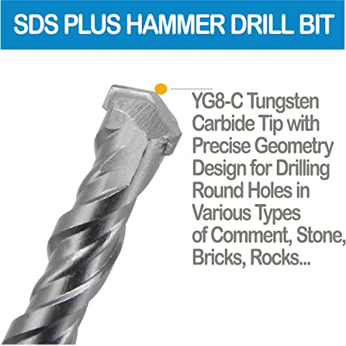 SDS-Plus Rotary Hammer Rock Drill Bit 5Pcs 5/8 in.x 6 in. Carbide Tip Drill Mason Concrete Bricks