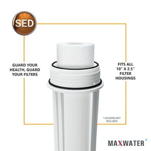 Max Water 10 inch x 2.5 inch, 5 Micron Replacement Sediment Water Filter Cartridge for Whole House, Melt Blown Filtration Fiber for Heavy Duty (Pack of 25)