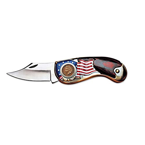 American Flag Coin Pocket Knife with Indian Head Penny | 3-inch Stainless Steel Blade | Genuine United States Coin | Collectible | Certificate of Authenticity