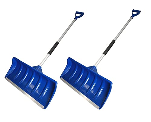 MTB Lightweight Snow Shovel Snow Pusher, Pack of 2 Sets, Blue, 52-in Long with Aluminum Handle and 22 inch x 10 inch Poly Blade