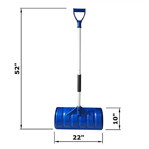 MTB Lightweight Snow Shovel Snow Pusher, Pack of 2 Sets, Blue, 52-in Long with Aluminum Handle and 22 inch x 10 inch Poly Blade